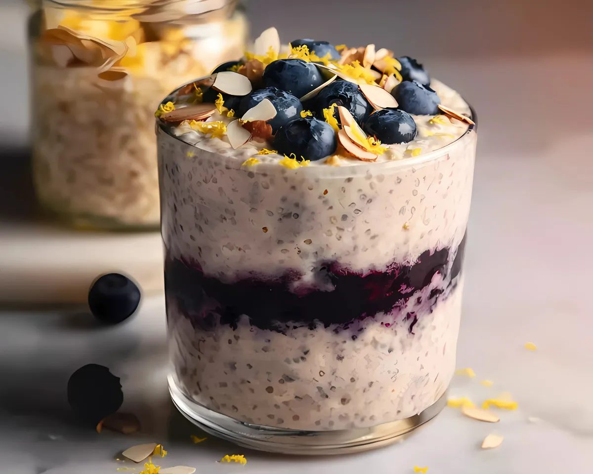 Lemon Blueberry Cheesecake Overnight Oats Recipe - Easy Recipes